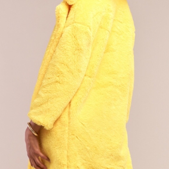 SettleDown | Jackets & Coats | Yellow Long Sleeve Open Front Faux Fur ...